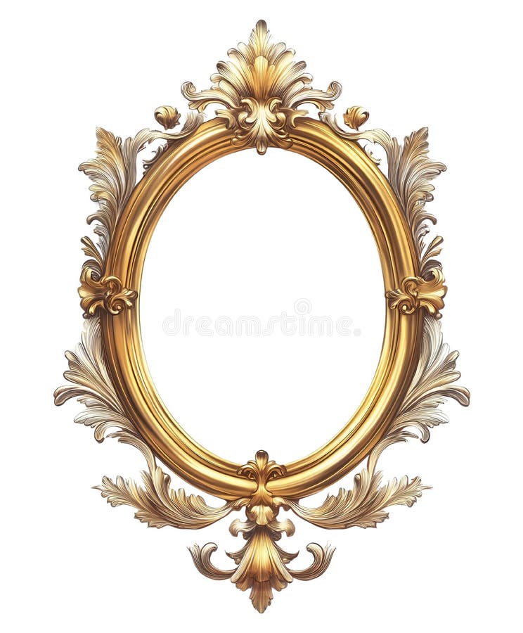 Gold Oval Rococo Frame Isolated on White Stock Photo - Illustration of ...