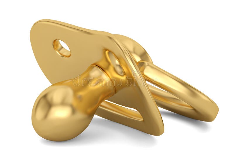 Gold Pacifier Isolated on White Background 3D Illustration. Stock ...