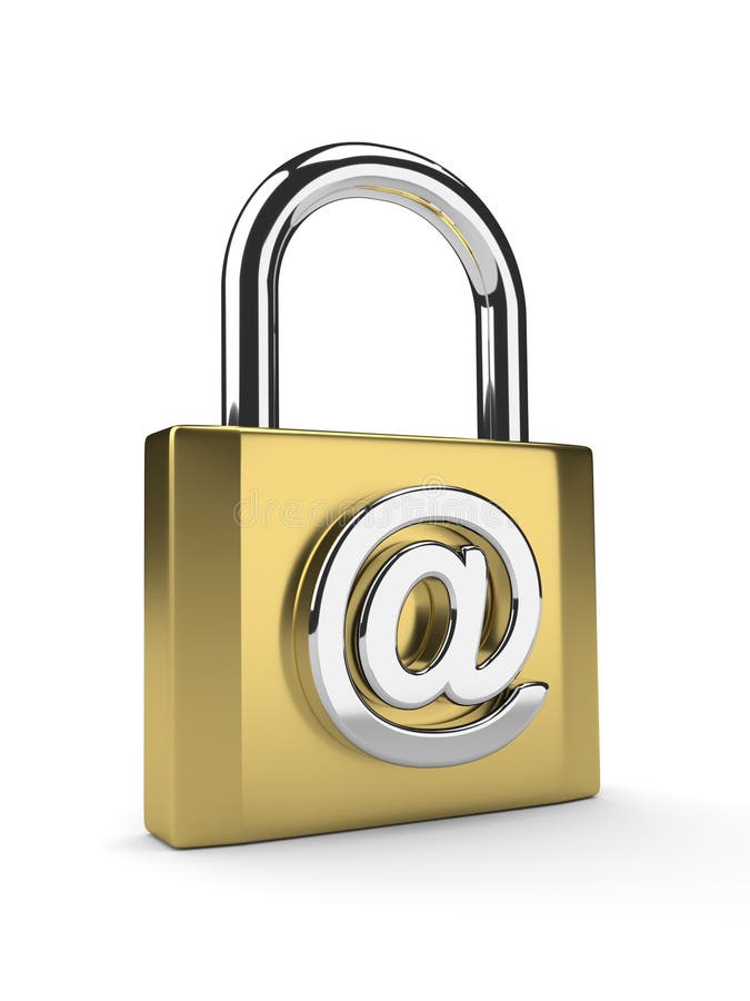 Gold Padlock with Email Sign Isolated on White Background Stock ...