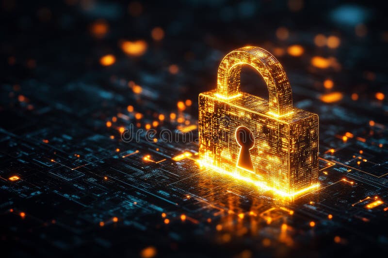 Gold Padlock with Keyhole Digital Icon on Black Background. Personal ...
