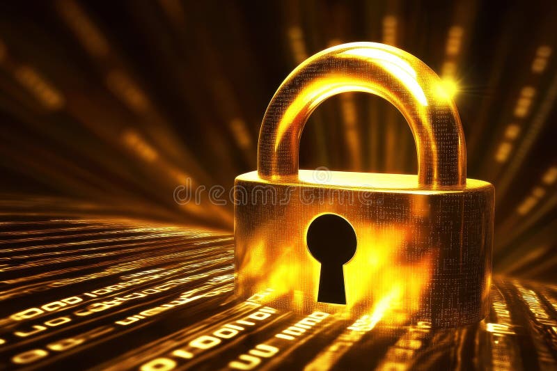 Gold Padlock with Keyhole Digital Icon on Black Background. Personal ...