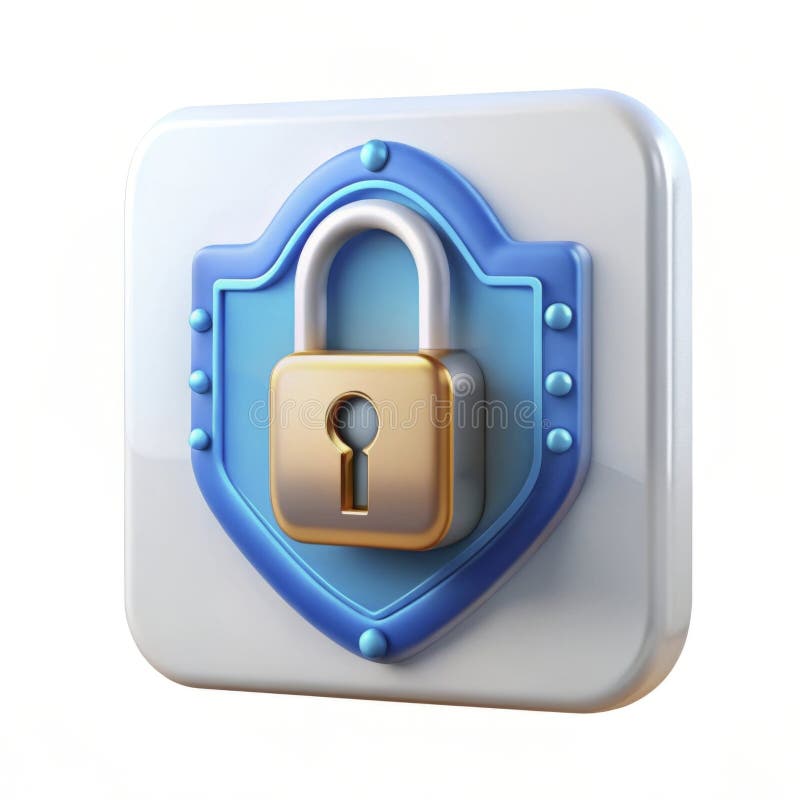 Gold Padlock Securing Valuable Digital Information within a Blue Shield ...
