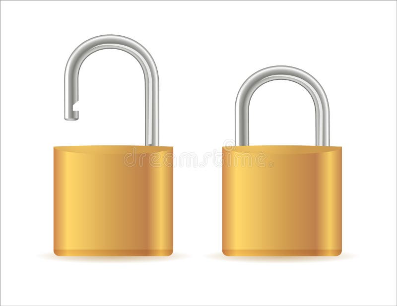 Gold Padlocks Set. Golden Closed and Open Padlock Isolated. Chrome ...