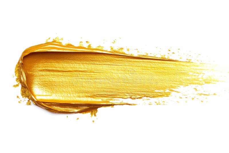 Gold Paint Brush Stroke Creating a Shiny Textured Effect on White ...