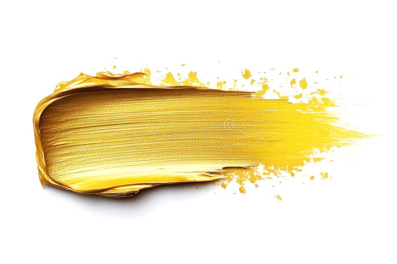 Gold Paint Brush Stroke Creating a Shiny Textured Effect on White ...