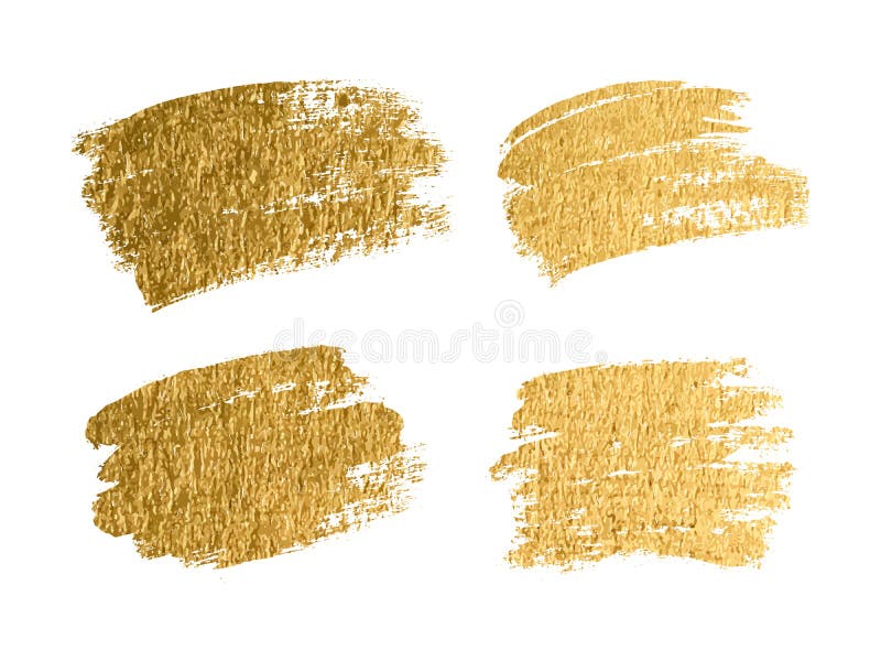Gold Paint Smear Stroke Stain Set. Abstract Gold Glitter Texture Art ...