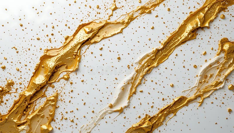 Gold Paint Streaks and Splatters on White Background Texture Abstract ...