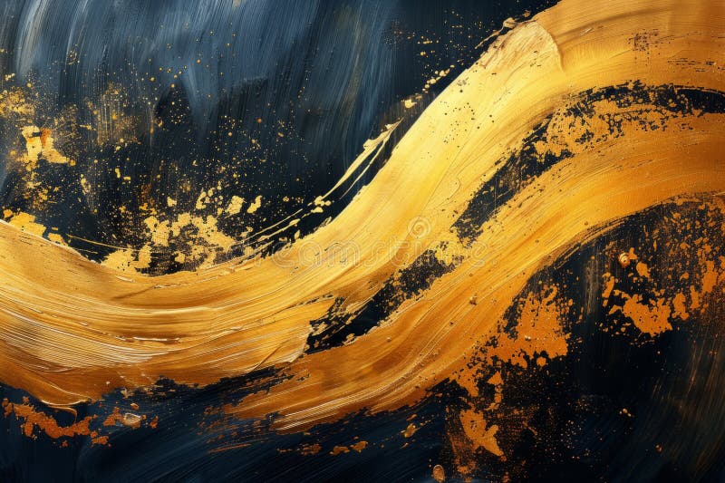Gold Paint Swirls Creating Abstract Texture on Black Background Stock ...