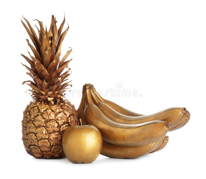 Gold Painted Fresh Fruits Isolated Stock Photo - Image of organic ...
