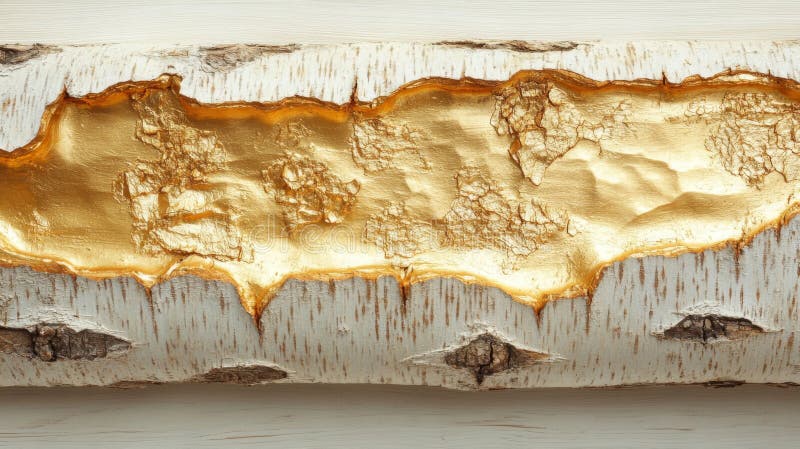 Gold Painted Section of Birch Wood Bark Stock Illustration ...