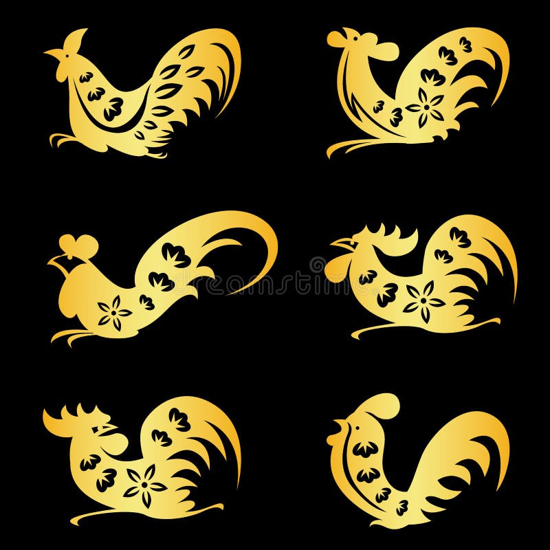 Red Paper Cut a Rooster Chicken on Pile of Money Zodiac Symbols and ...