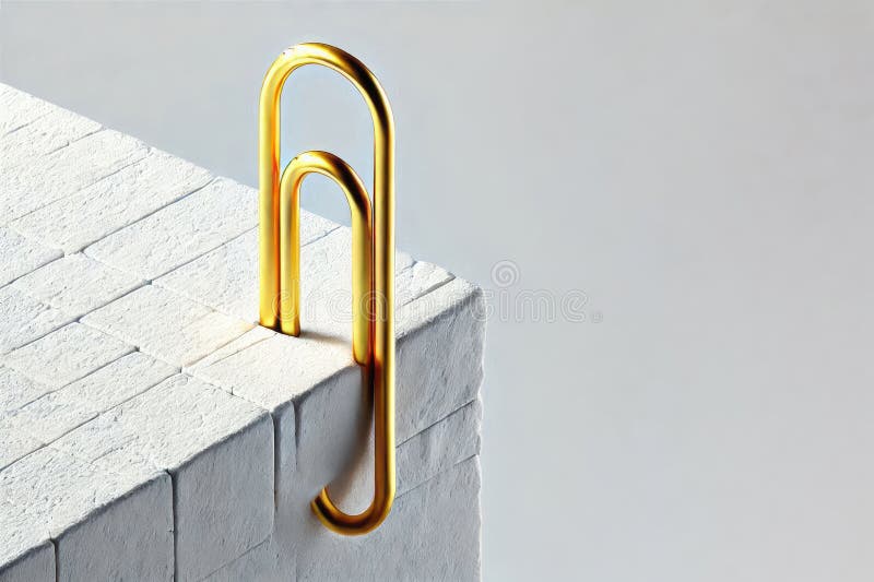 A Gold Paperclip on the Corner of the Wall. Space for Text. Stock Image ...