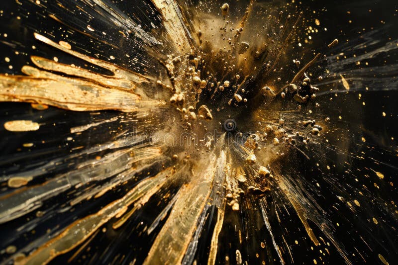 Gold Particles Exploding from the Center Creating a Starburst Shape on Black Background Stock ...