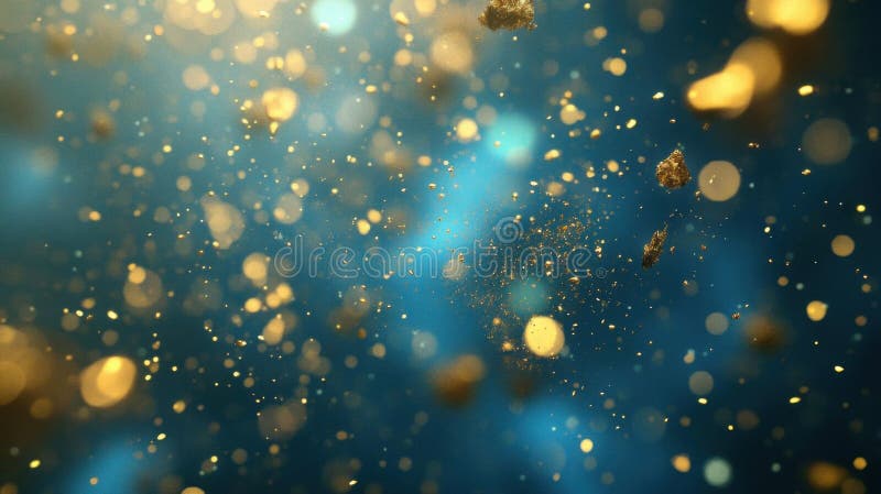 Gold Particles Fall on Blue Background, Abstract Motion Stock ...