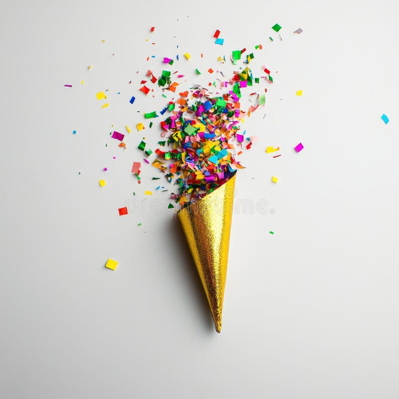 Gold Party Popper with Confetti on White Background Stock Illustration ...