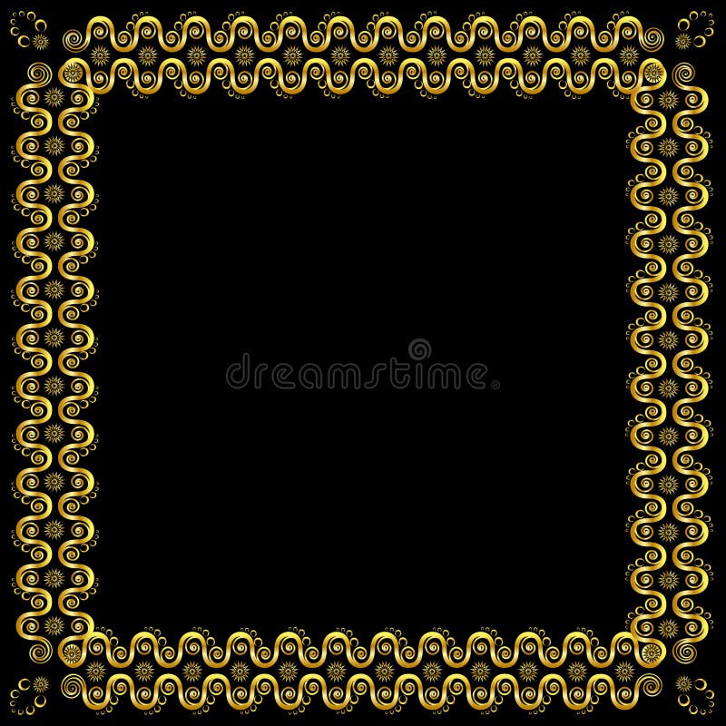 Gold Pattern Frame with Waves and Stars_3 Stock Vector - Illustration ...