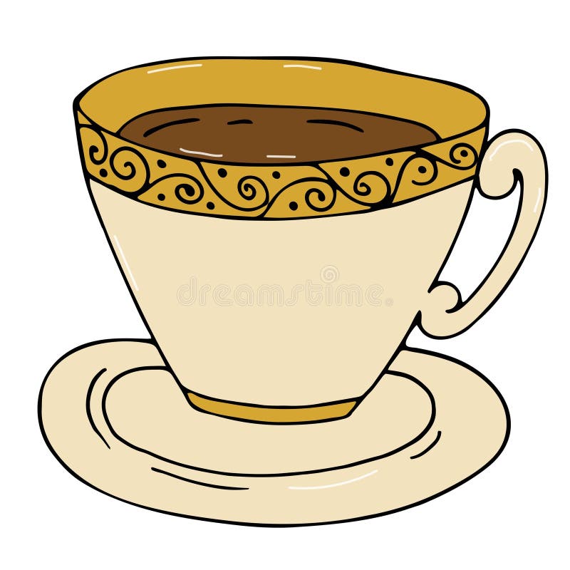 Gold Patterned Cup with Saucer with Drink, Coffee or Cocoa, Vector ...
