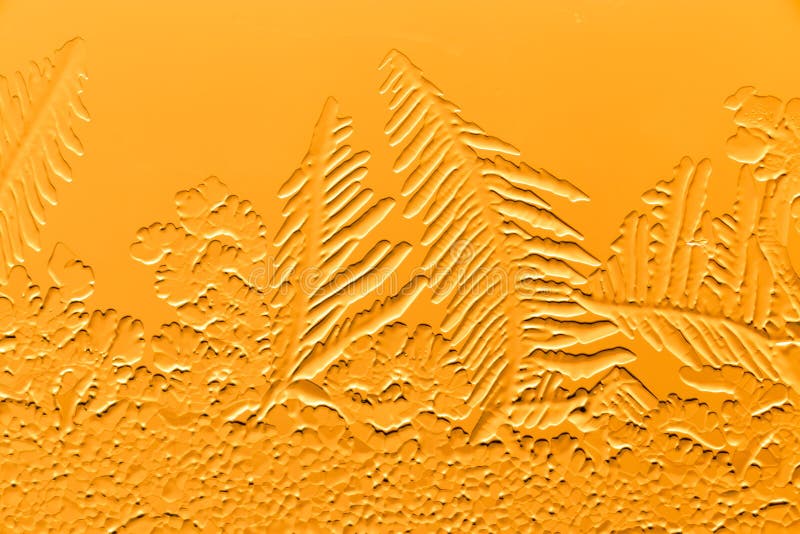 Gold Patterns from Frost on Glass As a Background. Stock Photo - Image ...