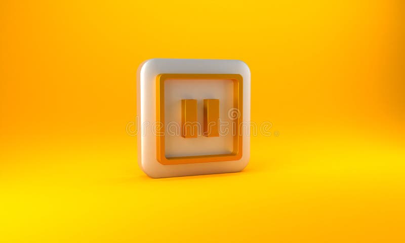 Gold Pause Button Icon Isolated on Yellow Background. Silver Square ...