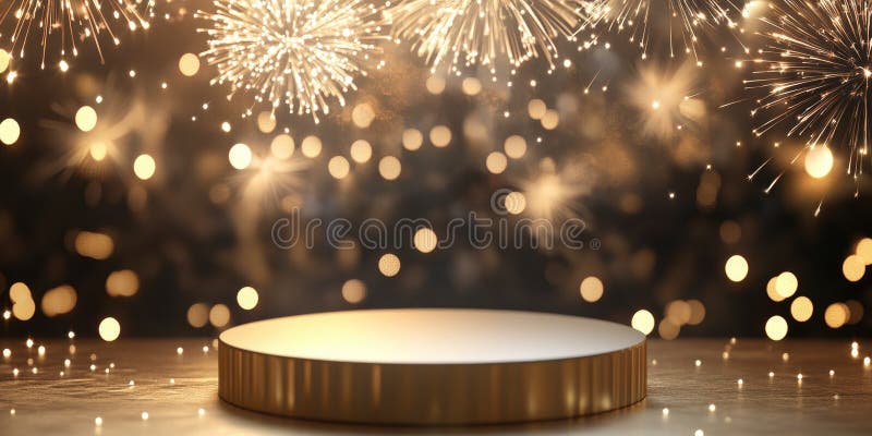 Gold Pedestal with Fireworks Stock Image - Image of celebration, achievement: 377569285