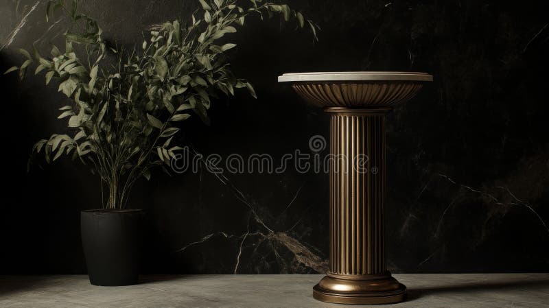 Gold Pedestal with Marble Top and Greenery Stock Illustration ...