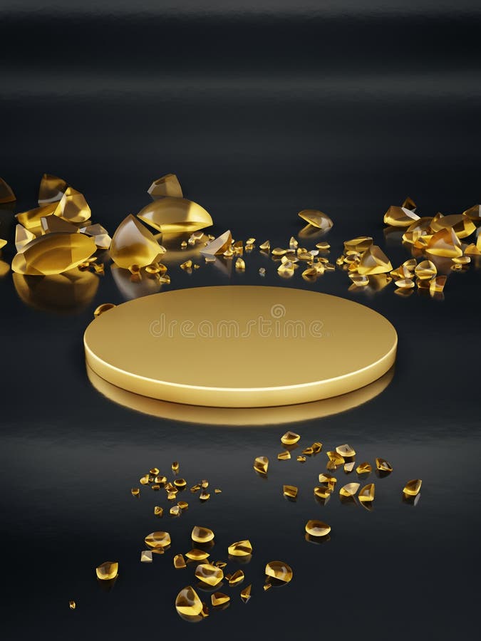 Gold Pedestal with Shattered Amber Fragments Around Stock Illustration ...
