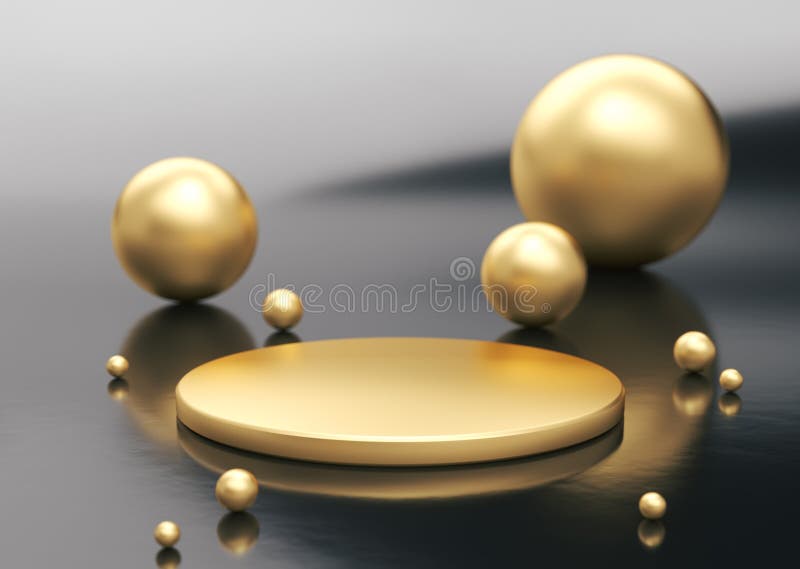 Gold Pedestal among Gold Spheres Stock Illustration - Illustration of ...