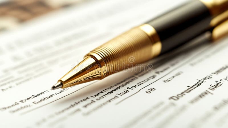 Gold Pen on a Form with Black Text Stock Photo - Image of signature ...