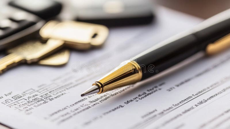 Gold Pen and Keys Resting on a Form Stock Image - Image of mortgage ...