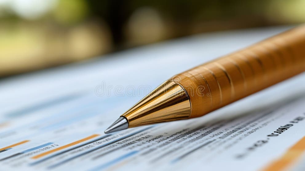 Gold Pen Poised Over Financial Documents Stock Illustration ...