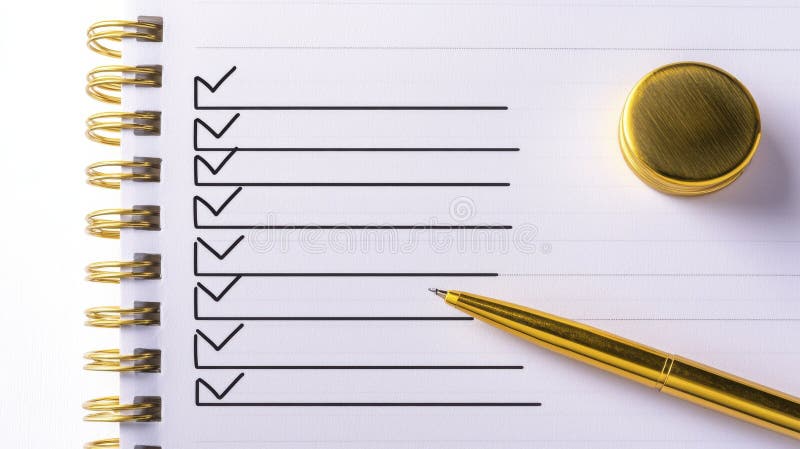 Gold Pen and Checklist on White Notepad Stock Illustration ...