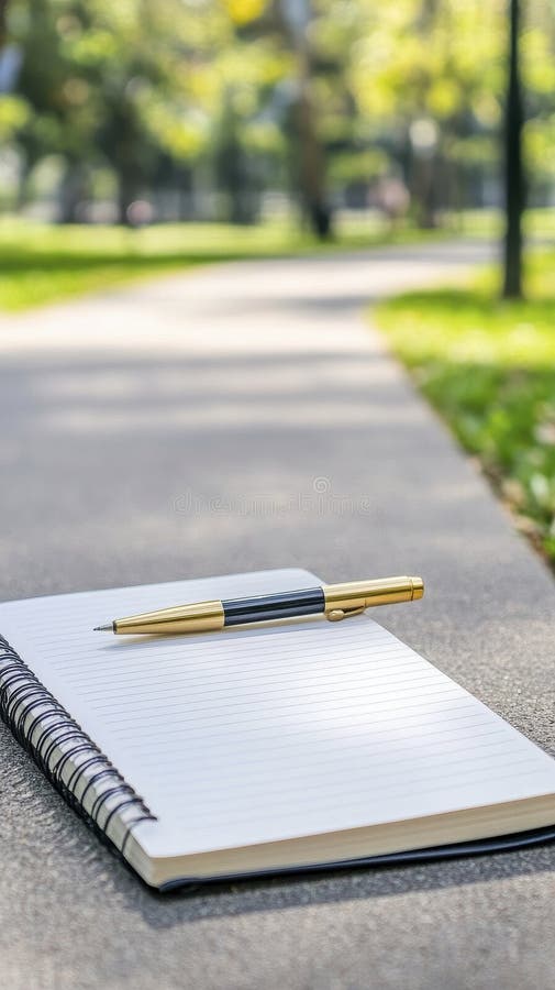 Gold Pen on Spiral Notebook in Sunny Park Stock Image - Image of color ...