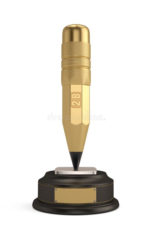 Gold Pencil Trophy Isolated on White Background 3D Illustration Stock ...