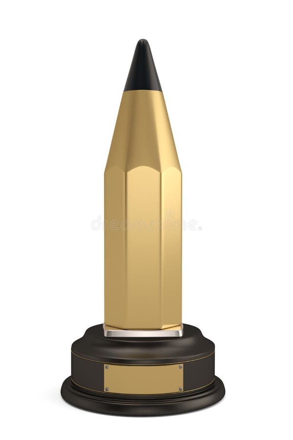 Gold Pencil Trophy Isolated on White Background, 3D Illustration Stock ...