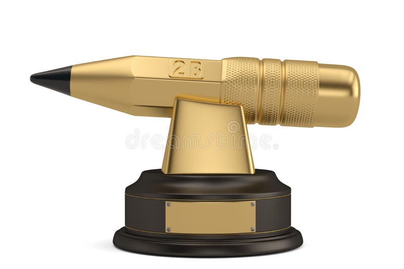 Gold Pencil Trophy Isolated on White Background, 3D Illustration Stock ...