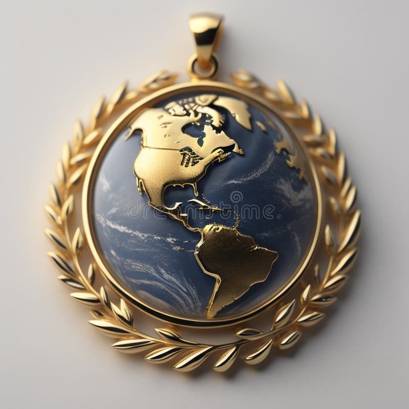 Gold Pendant with Earth Planet Stock Illustration - Illustration of ...