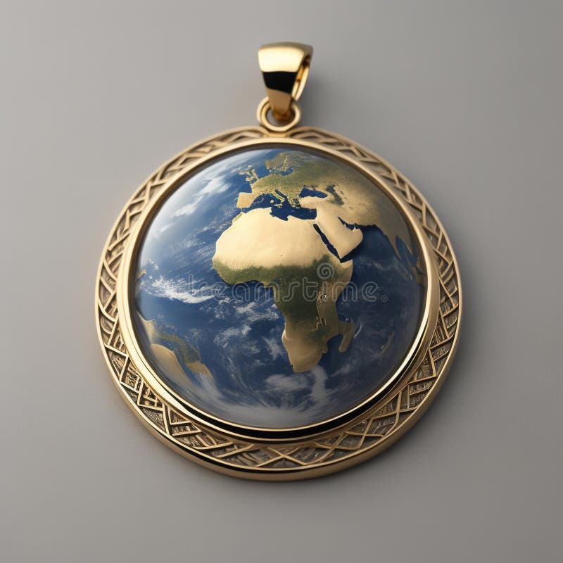 Gold Pendant with Earth Planet Stock Illustration - Illustration of ...