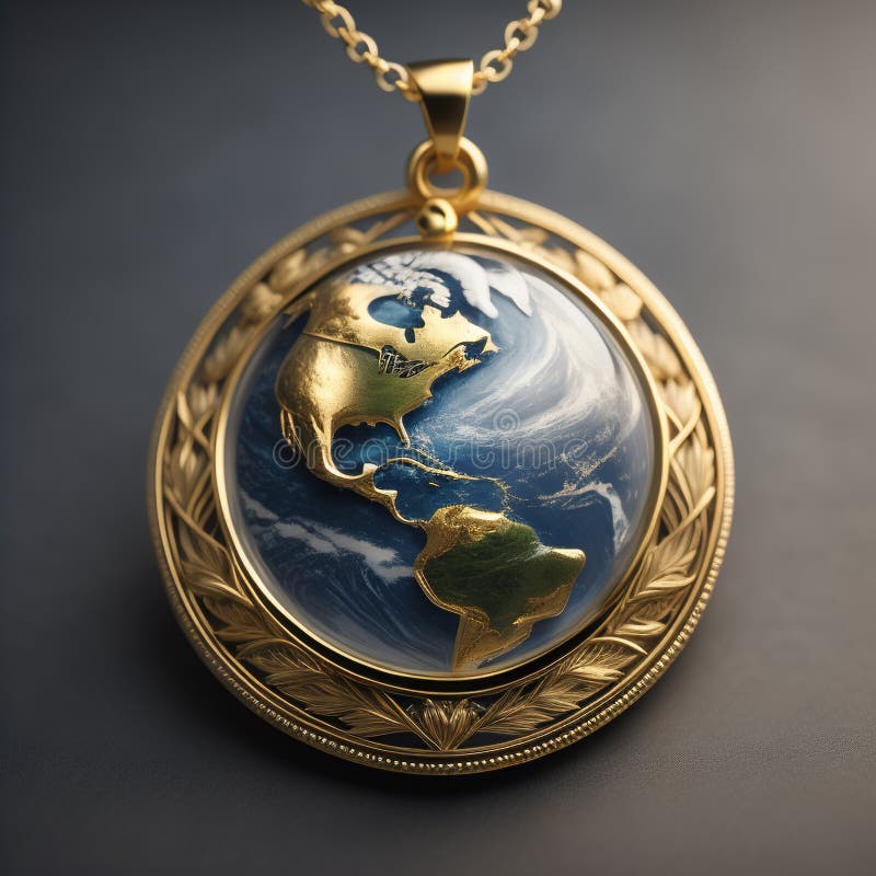 Gold Pendant with Earth Planet Stock Illustration - Illustration of ...