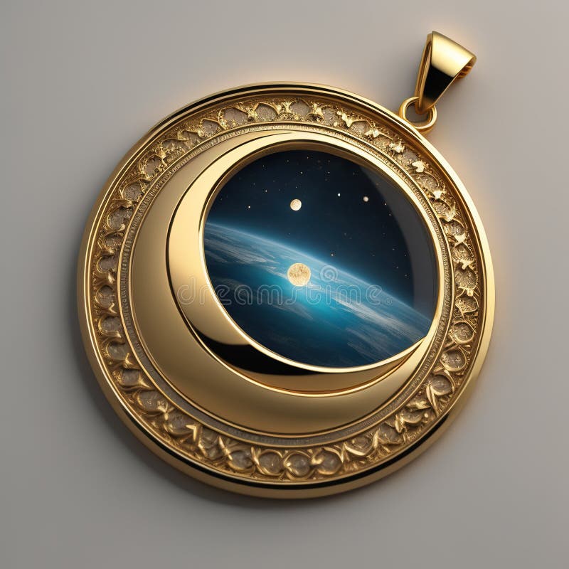Gold Pendant with Earth Planet Stock Illustration - Illustration of ...