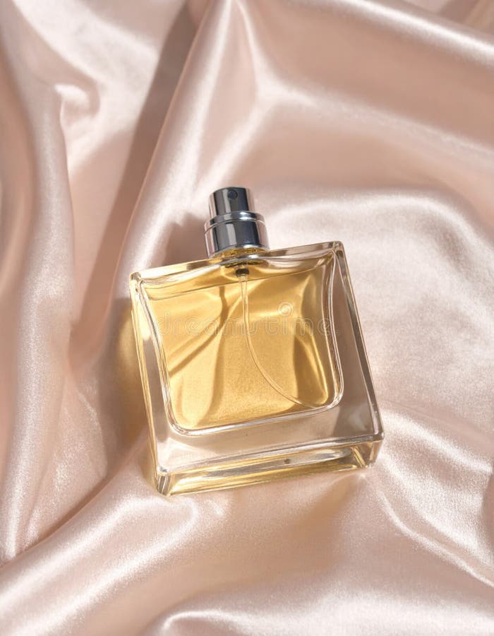 Gold Perfume Bottle on Beige Satin Fabric Stock Illustration ...