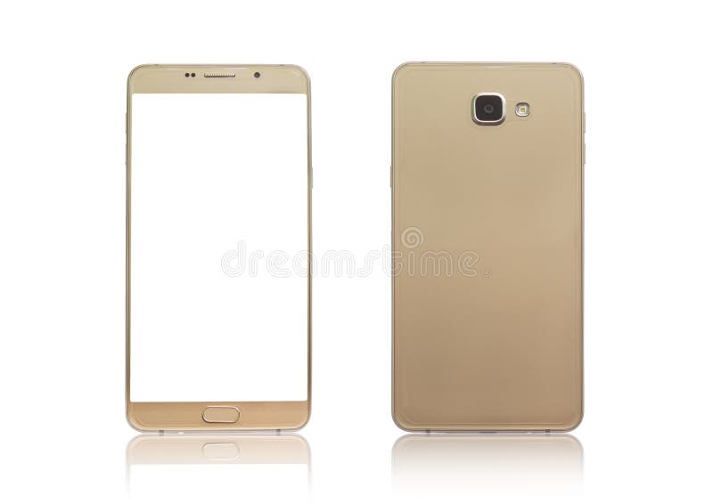 Gold Phone Front and Backside View Isolated on White Background Stock ...