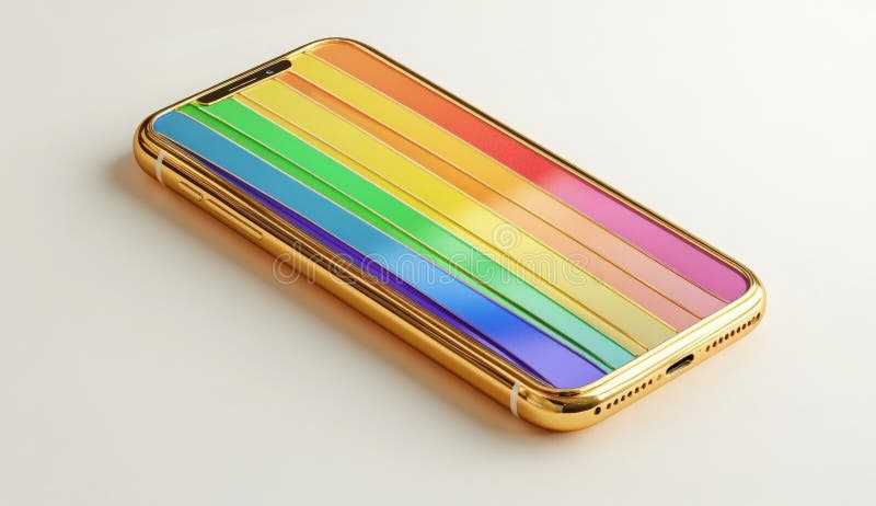 Gold Phone with Rainbow Stripes Stock Illustration - Illustration of ...