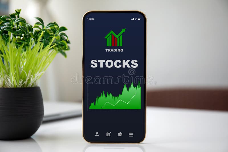 Gold Phone with Stocks Trading App on the Screen Stock Photo - Image of ...
