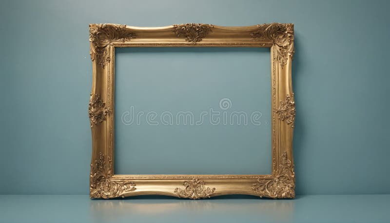 A Gold Picture Frame Sits on a Blue Wall Stock Image - Image of ...