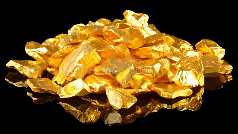 Gold, a Pile of Gold Nuggets Rough and Unrefined Glowing. Stock ...