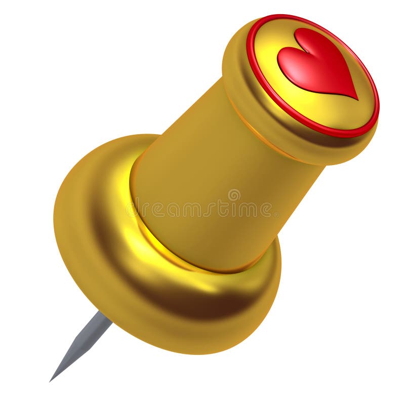 Gold pin with heart stock illustration. Illustration of render - 44169772
