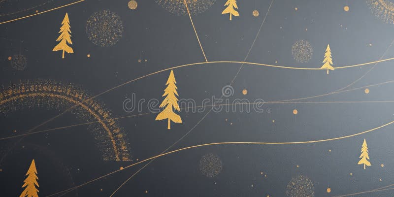 Gold Pine Tree Pattern on a Dark Blue Background Stock Illustration ...