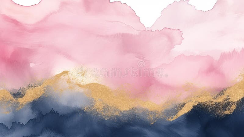 Gold Pink and Navy Blue Watercolor Texture Design Stock Illustration ...