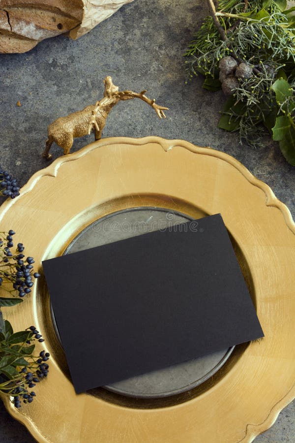 Gold Place Setting with Empty Menu Stock Image - Image of festive ...