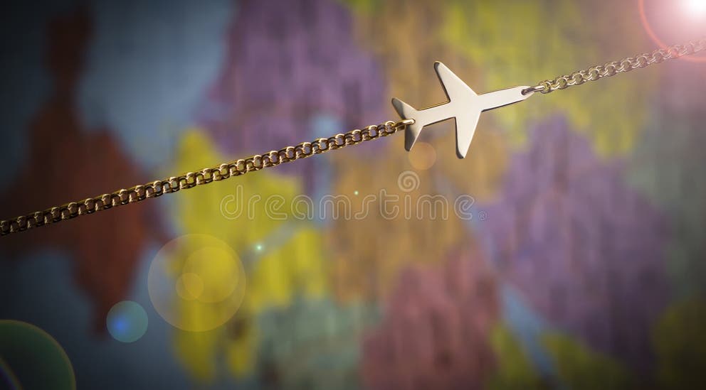 Gold Plane on a Chain on the Background of the Earth Map Stock Image ...